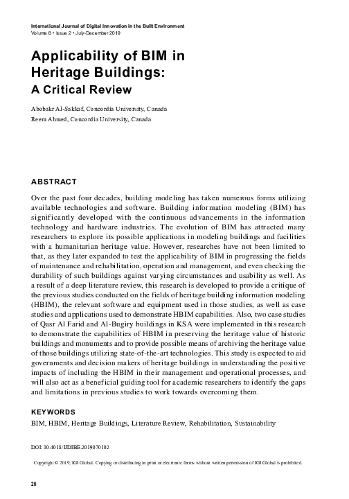 (PDF) Applicability of BIM in Heritage Buildings