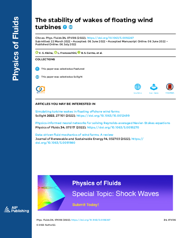 (PDF) The stability of wakes of floating wind turbines