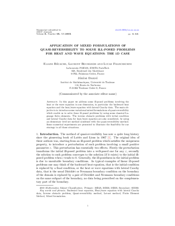 (PDF) Application of mixed formulations of quasi-reversibility to solve ...