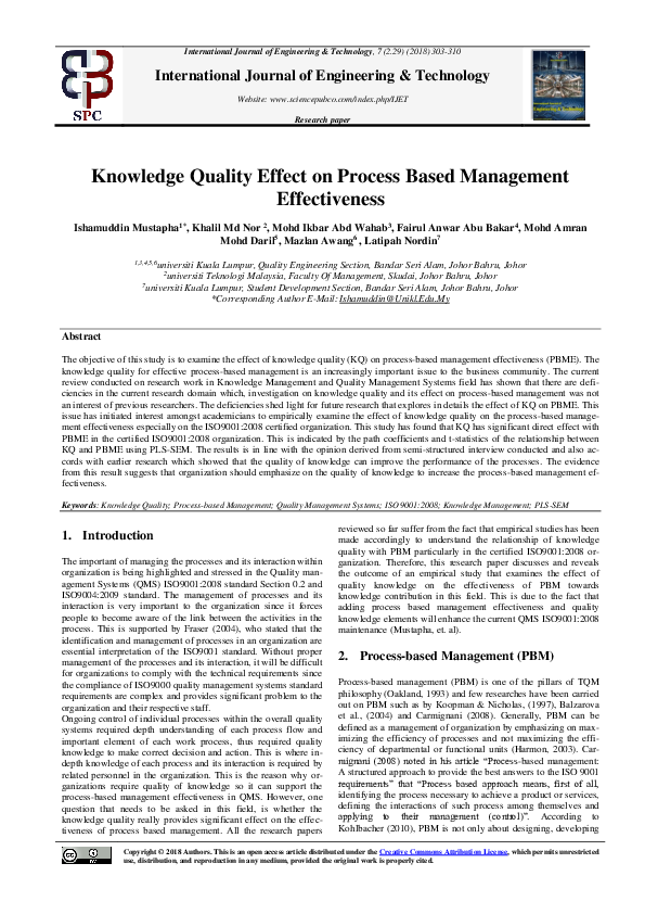 (PDF) Knowledge Quality Effect on Process Based Management Effectiveness