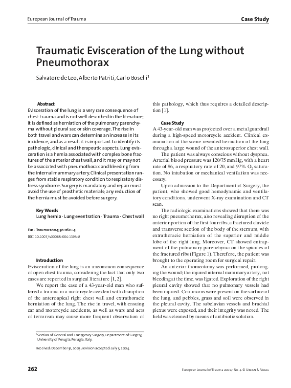 (PDF) Traumatic Evisceration of the Lung without Pneumothorax