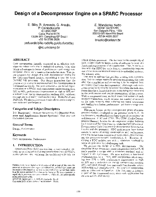(PDF) Design of a decompressor engine on a SPARC processor