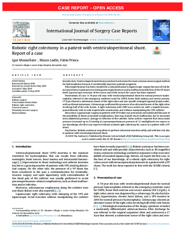 (PDF) Robotic right colectomy in a patient with ventriculoperitoneal shunt. Report of a case