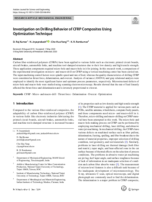 Pdf Investigation On Drilling Behavior Of Cfrp Composites Using Optimization Technique