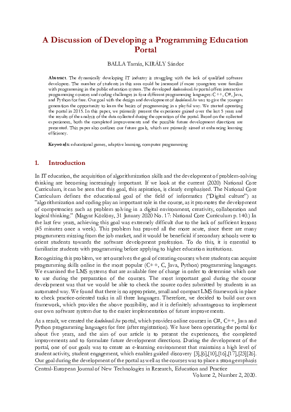(PDF) A Discussion of Developing a Programming Education Portal