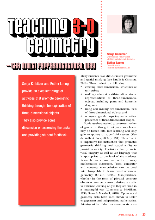 (PDF) Teaching 3-D Geometry--The Multi Representational Way