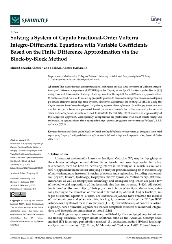 (PDF) Solving a System of Caputo Fractional-Order Volterra Integro ...