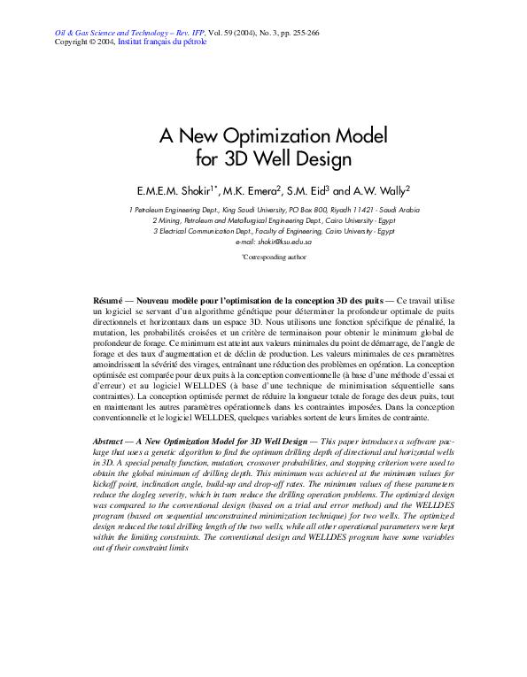 (PDF) A New Optimization Model for 3d Well Design