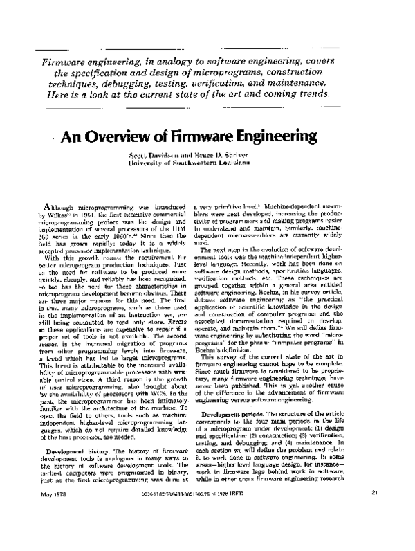 (PDF) An Overview of Firmware Engineering