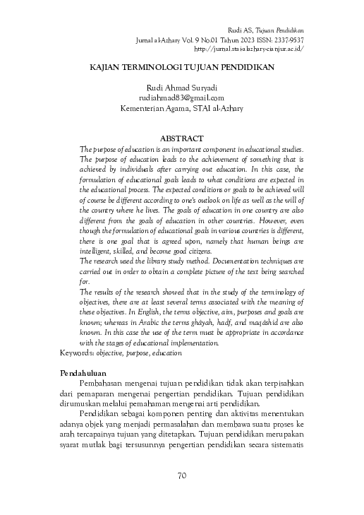 (PDF) KAJIAN TERMINOLOGI TUJUAN PENDIDIKAN