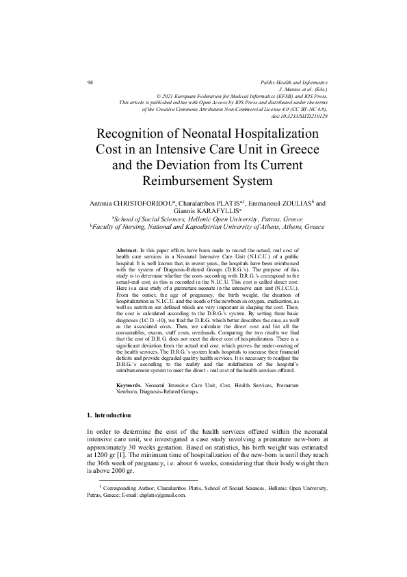 (PDF) Recognition of Neonatal Hospitalization Cost in an Intensive Care ...