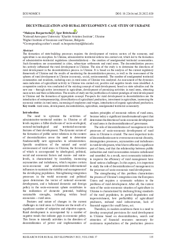 (PDF) Decentralization and rural development: case study of Ukraine