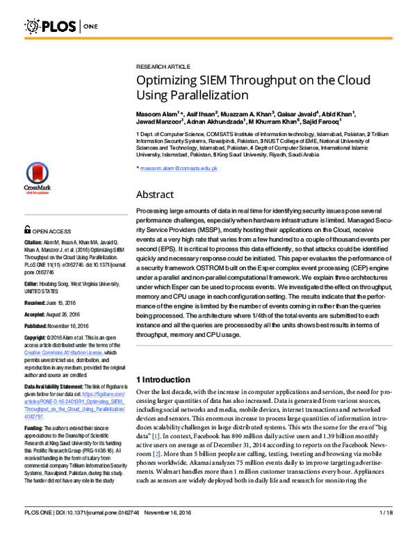 (PDF) Optimizing SIEM Throughput on the Cloud Using Parallelization
