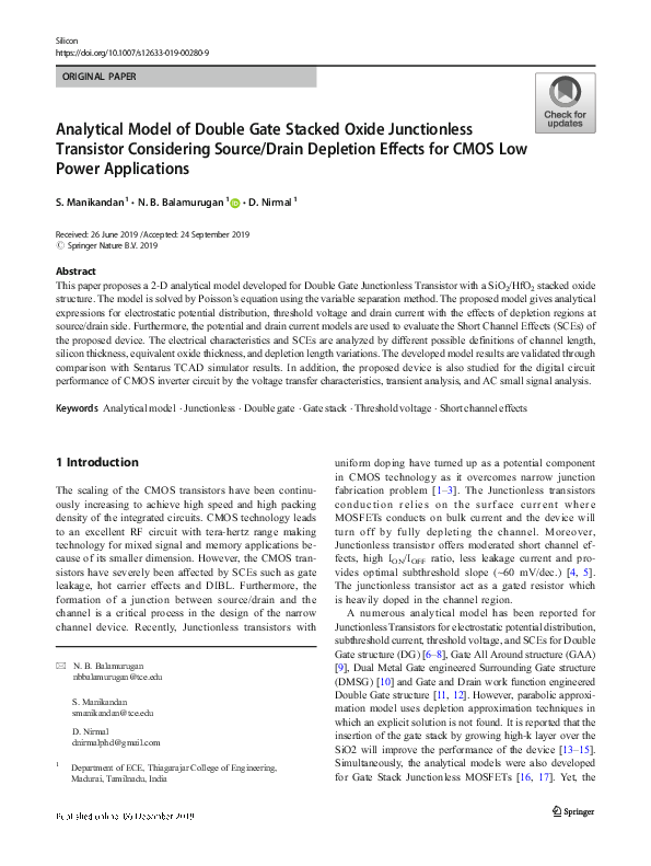 (PDF) Analytical Model of Double Gate Stacked Oxide Junctionless Transistor Considering Source ...