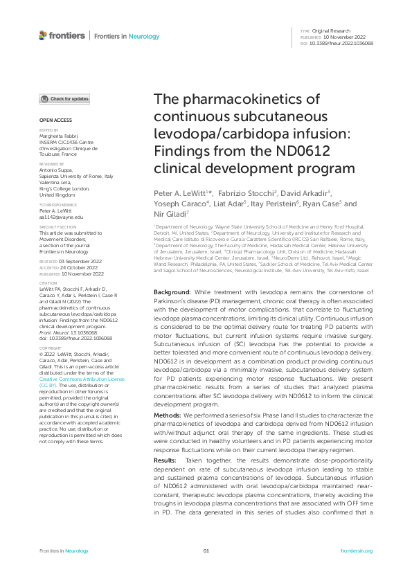 (PDF) The pharmacokinetics of continuous subcutaneous levodopa ...