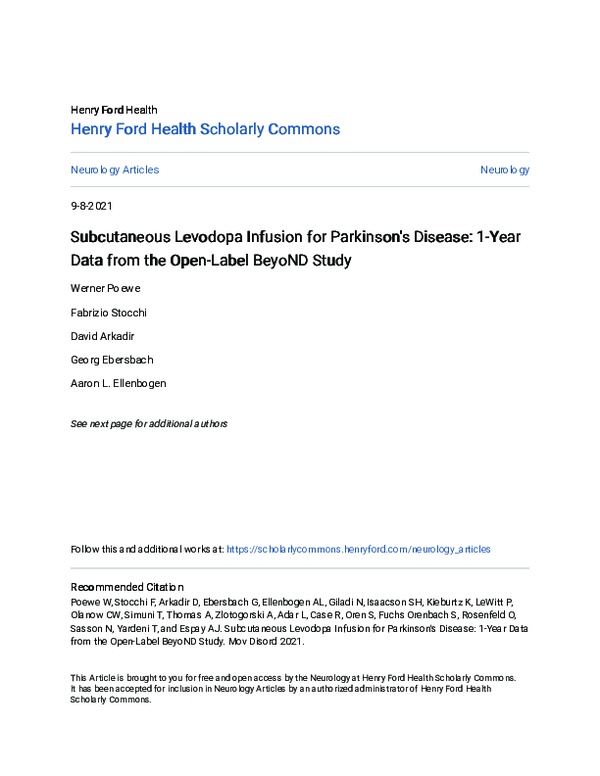 (PDF) Subcutaneous Levodopa Infusion for Parkinson's Disease: 1 ‐Year ...