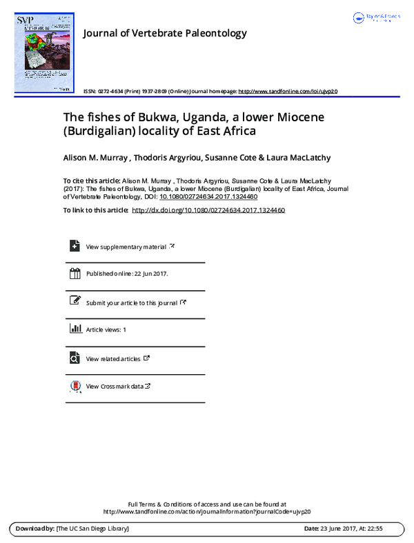 The fishes of Bukwa, Uganda, a lower Miocene (Burdigalian) locality of ...