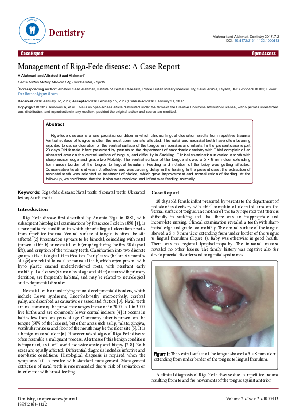 (PDF) Management of Riga-Fede disease: A Case Report