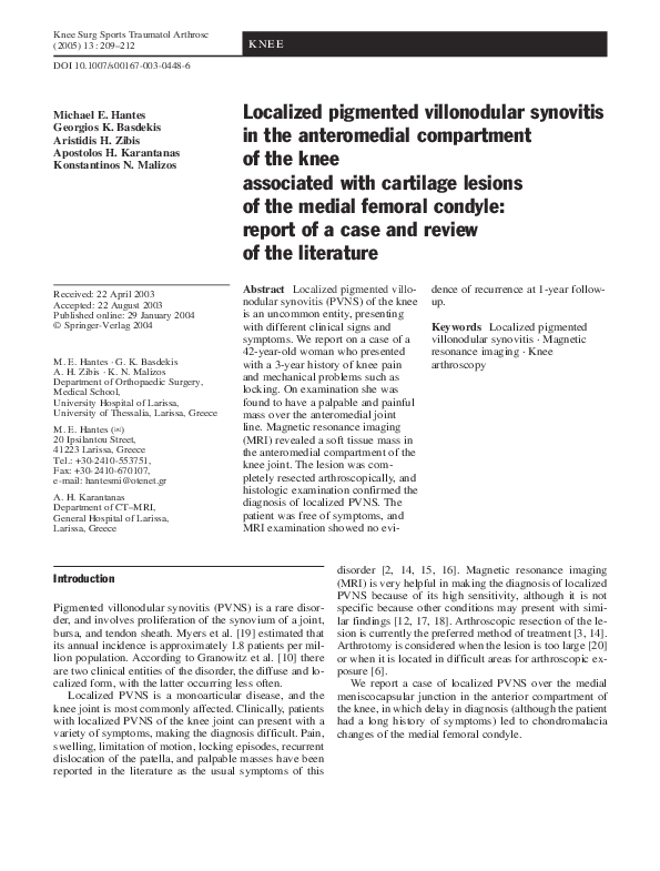 (PDF) Localized pigmented villonodular synovitis in the anteromedial ...