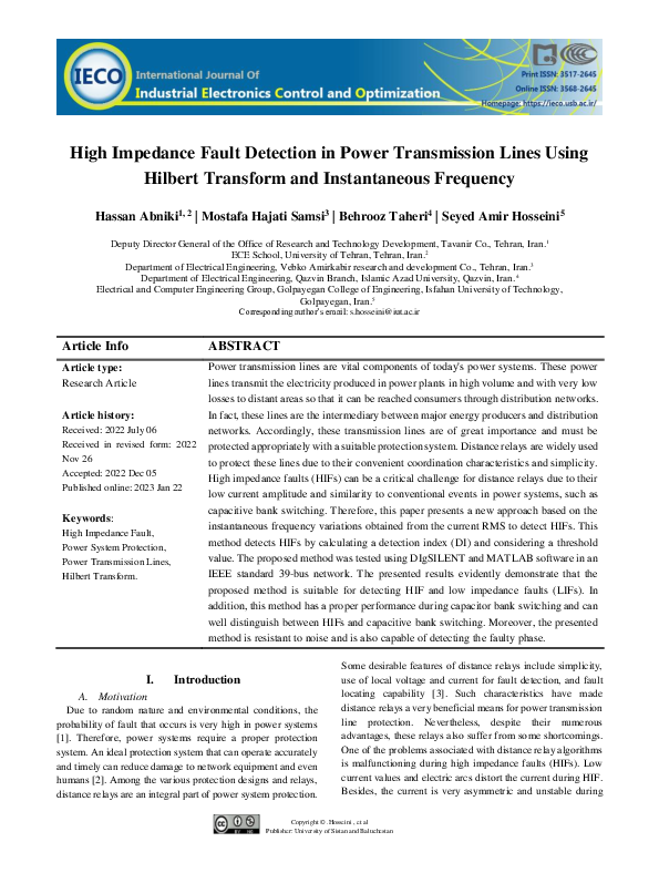 (PDF) High Impedance Fault Detection in Power Transmission Lines Using Hilbert Transform and ...