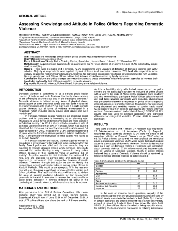 (PDF) Assessing Knowledge and Attitude in Police Officers Regarding ...