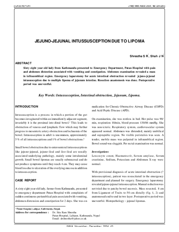 (PDF) Jejuno-Jejunal Intussusception Due to Lipoma