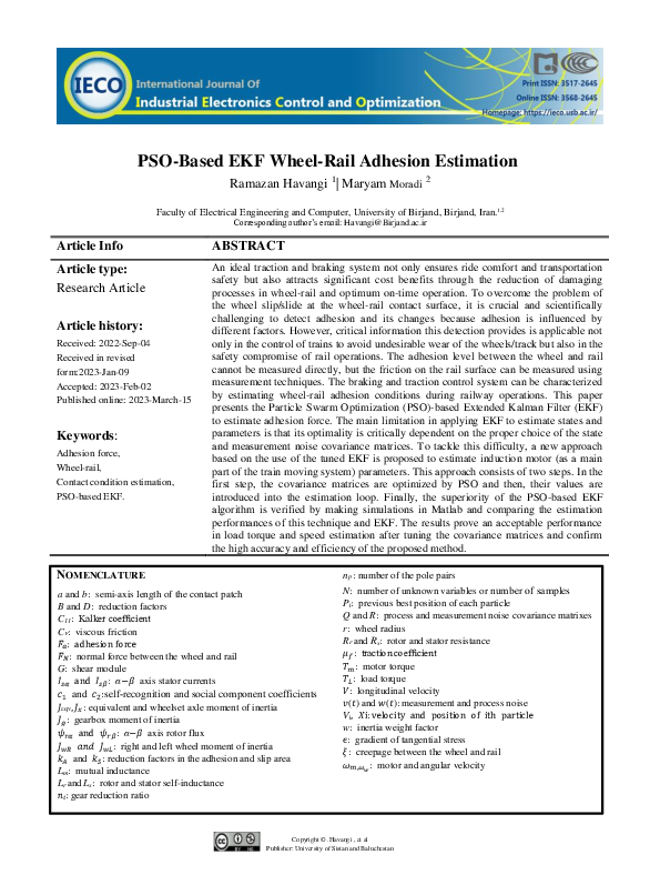 (PDF) PSO-Based EKF Wheel-Rail Adhesion Estimation