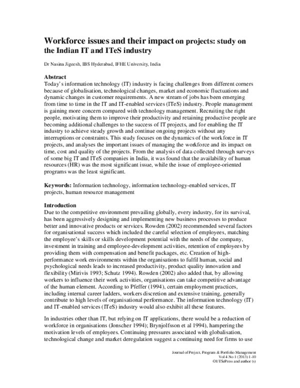 (PDF) Workforce issues and their impact on projects: study on the ...