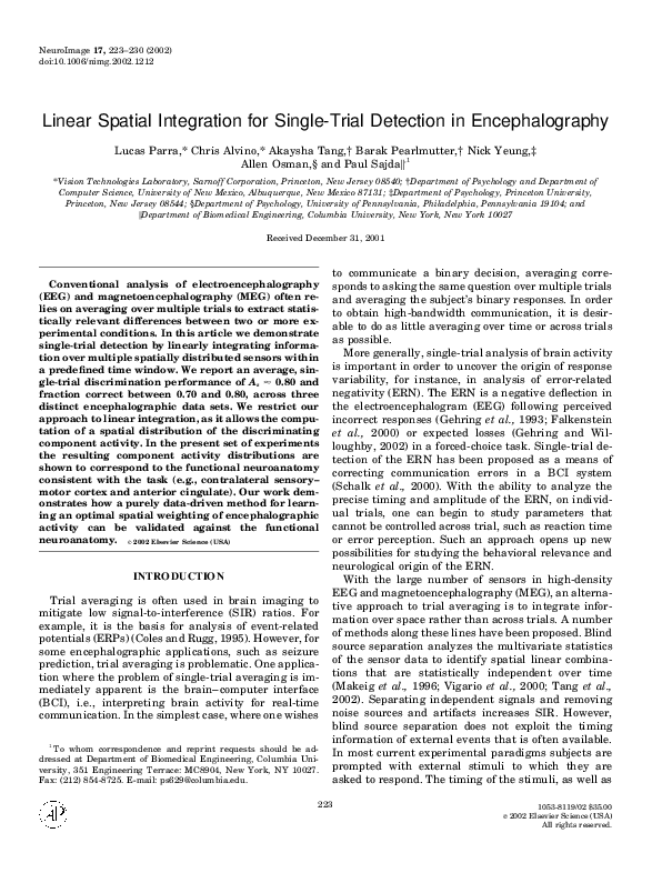 (PDF) Linear Spatial Integration for Single-Trial Detection in ...