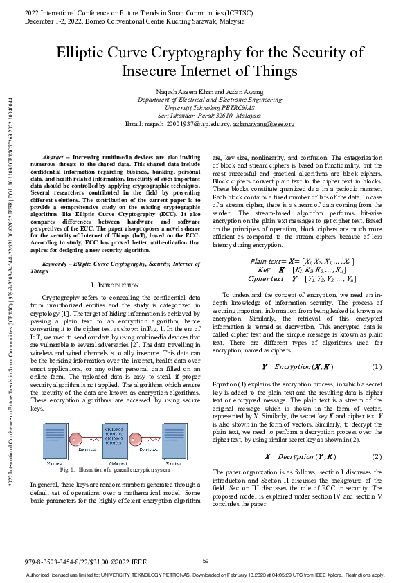 Pdf Elliptic Curve Cryptography For The Security Of Insecure Internet Of Things 
