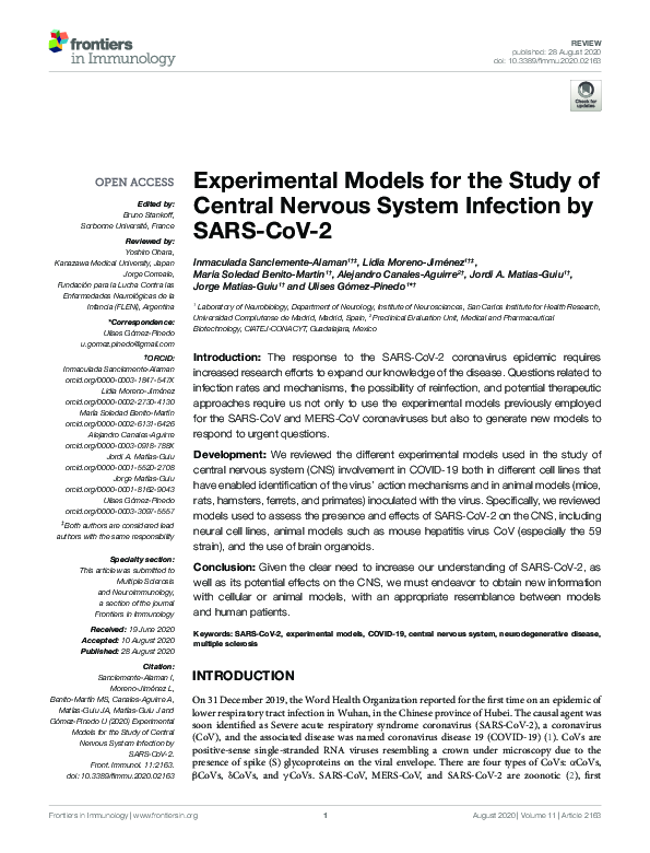 (PDF) Experimental Models for the Study of Central Nervous System ...
