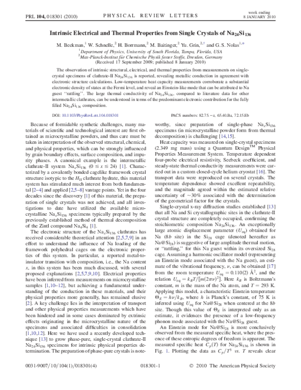 (PDF) Intrinsic Electrical and Thermal Properties from Single Crystals ...