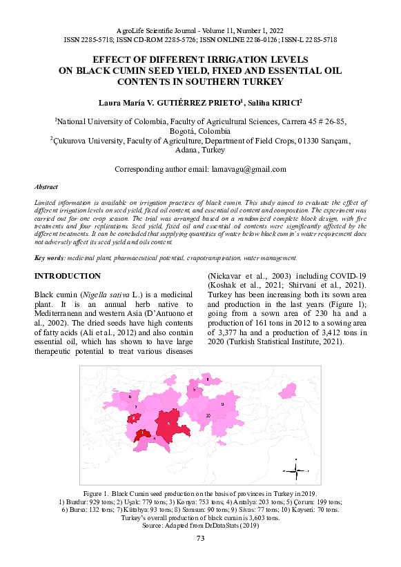 (PDF) Effect of Different Irrigation Levels on Black Cumin Seed Yield ...