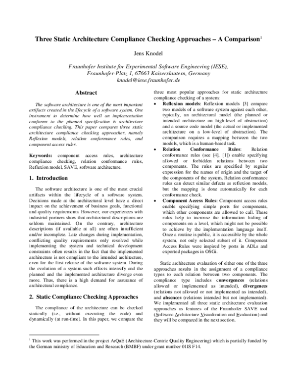 (PDF) A Comparison of Static Architecture Compliance Checking Approaches | daniel popescu ...