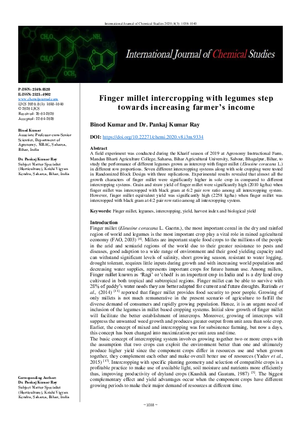(PDF) Finger millet intercropping with legumes step towards increasing ...
