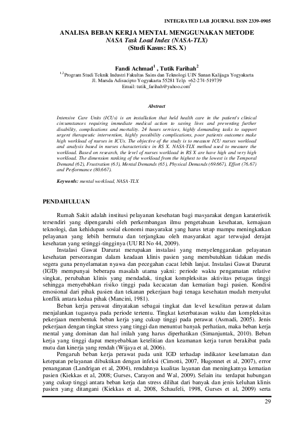 (PDF) ANALISA BEBAN KERJA MENTAL MENGGUNAKAN METODE NASA Task Load ...
