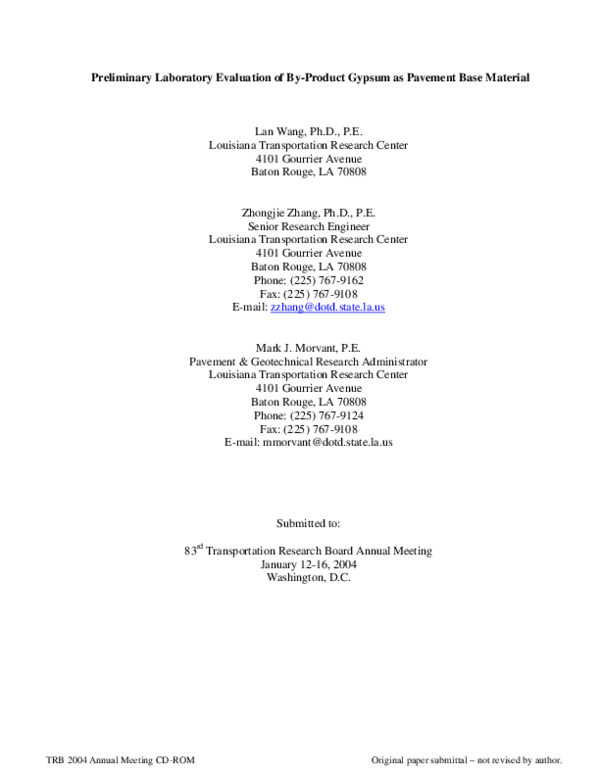 (PDF) Preliminary Laboratory Evaluation of By-Product Gypsum as ...
