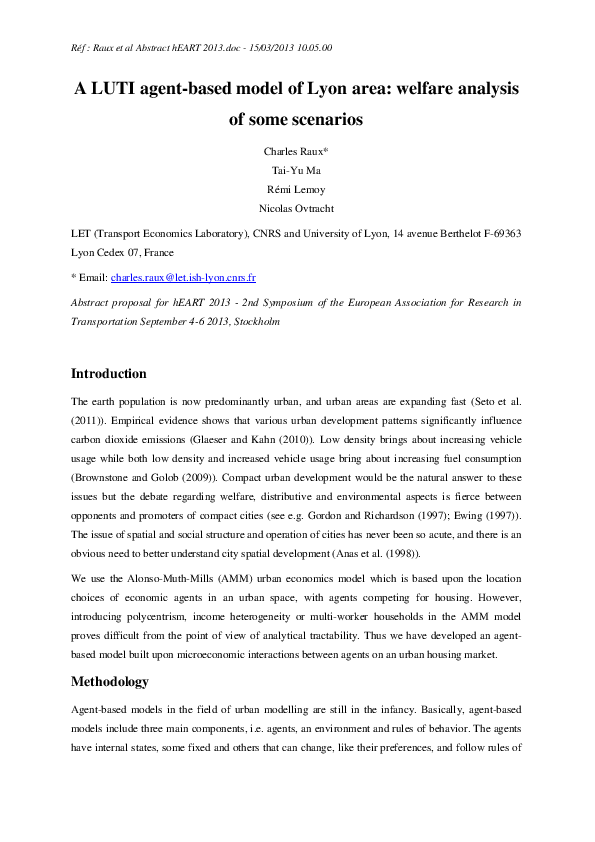 (PDF) A LUTI agent-based model of Lyon area: welfare analysis of some ...