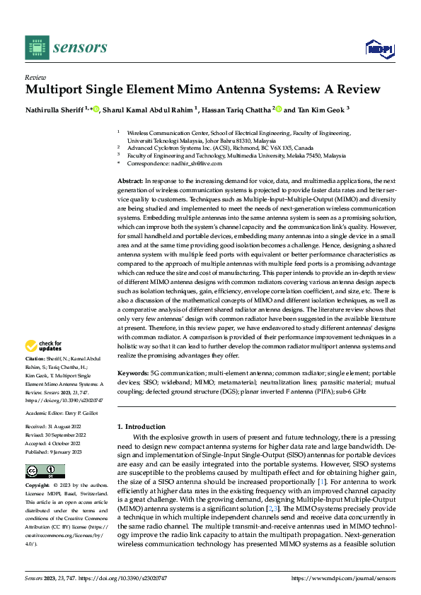 (PDF) Multiport Single Element Mimo Antenna Systems: A Review