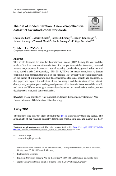 (PDF) The rise of modern taxation: A new comprehensive dataset of tax ...