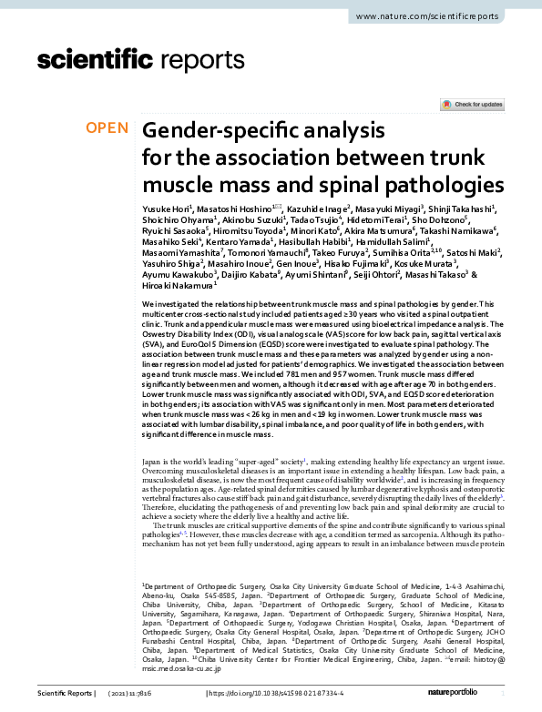 (PDF) Gender-specific analysis for the association between trunk muscle mass and spinal pathologies