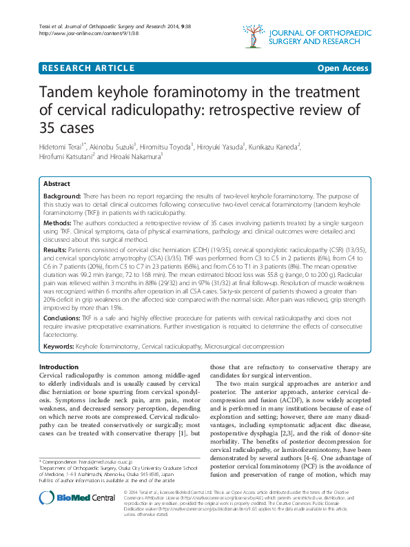 (PDF) Tandem keyhole foraminotomy in the treatment of cervical ...