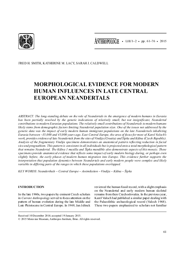 (PDF) Morphological Evidence for Modern Human Influences in Late ...