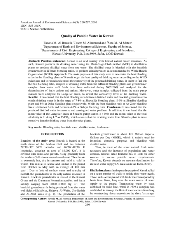 (PDF) Quality of Potable Water in Kuwait