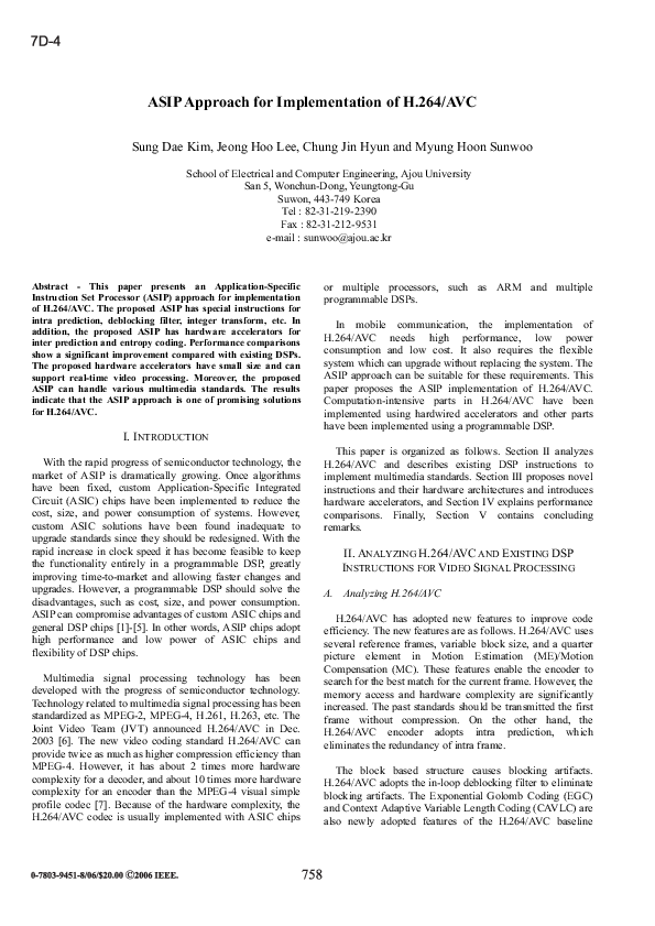 (PDF) ASIP Approach for Implementation of H.264/AVC