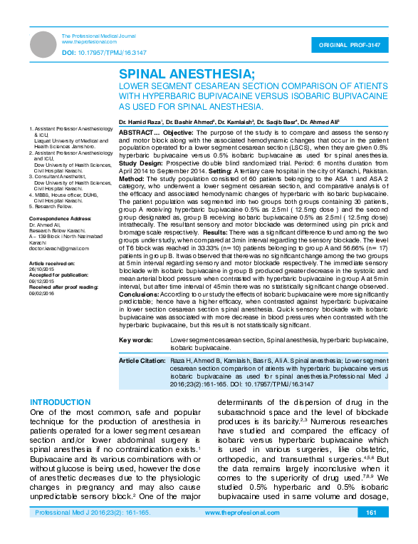 (PDF) Spinal Anesthesia