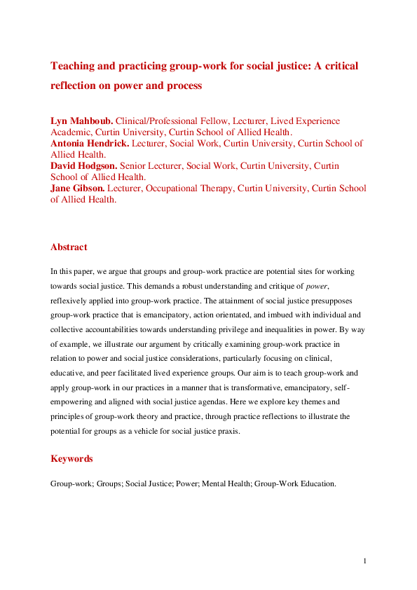 (PDF) Teaching and practicing group-work for social justice: A critical ...