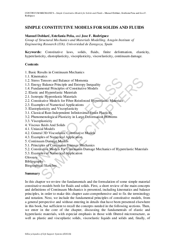 (PDF) Simple Constitutive Models for Solids and Fluids