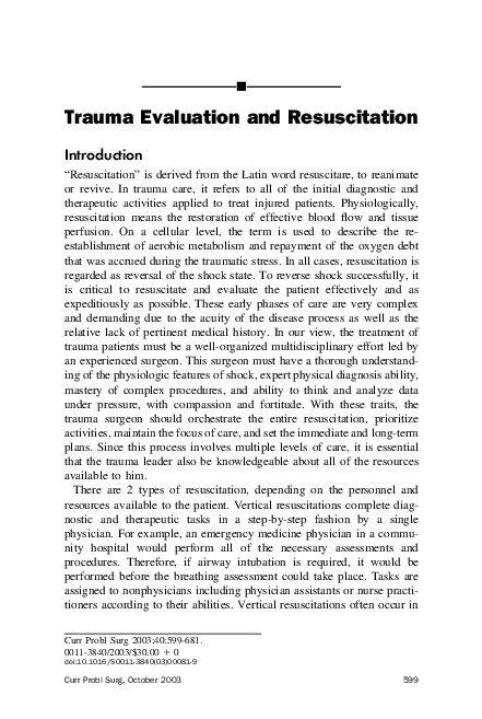 (PDF) Trauma evaluation and resuscitation