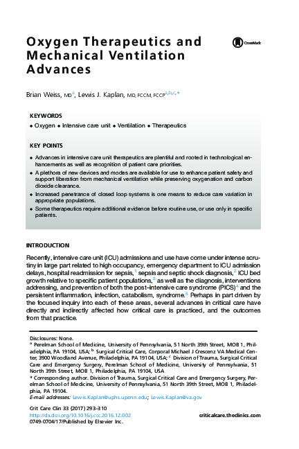 (PDF) Innovations in Oxygen Therapy and Ventilation